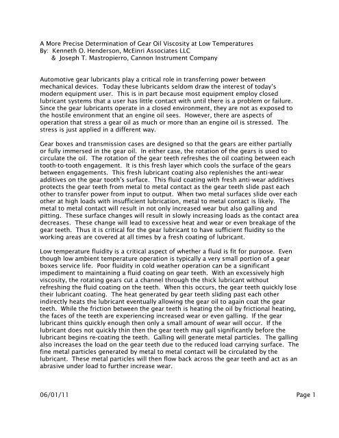 A More Precise Determination of Gear Oil Viscosity - Cannon ...