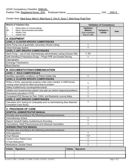 UCHC Competency Checklist