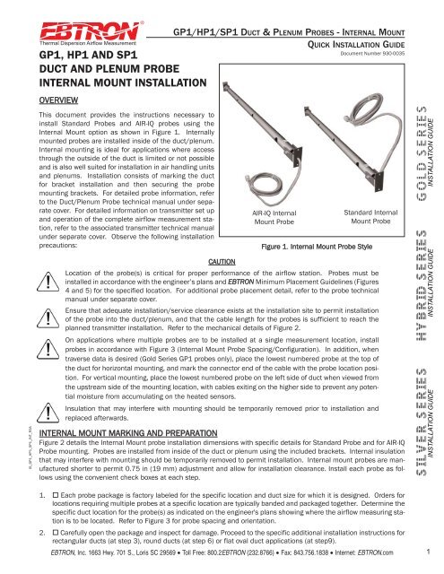 GP1, HP1 & SP1 Duct & Plenum Probe - Ebtron