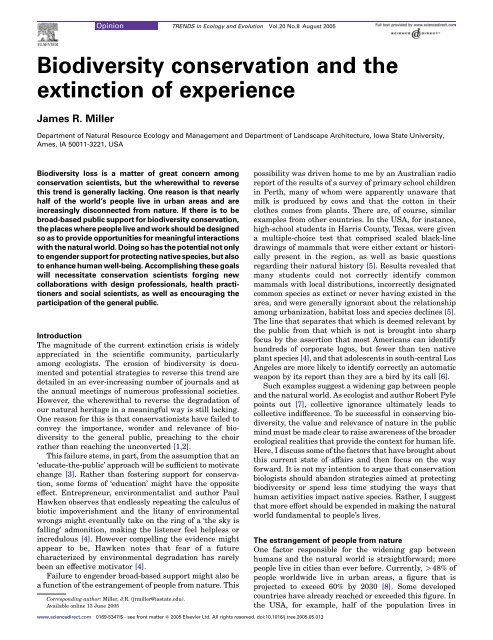 Biodiversity Conservation and the Extinction of Experience