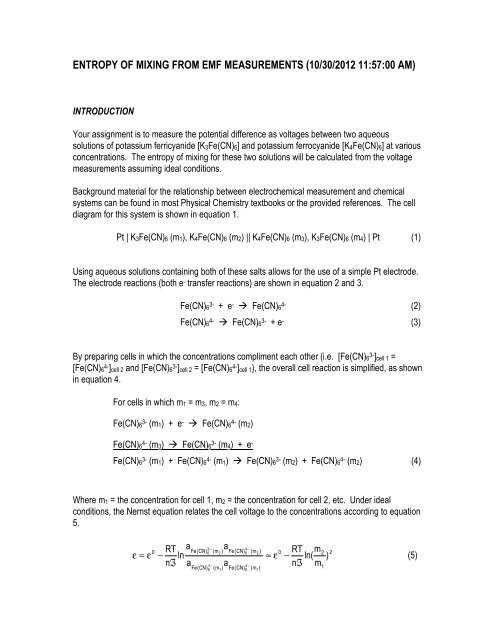 ENTROPY OF MIXING FROM EMF MEASUREMENTS ... - Chemistry
