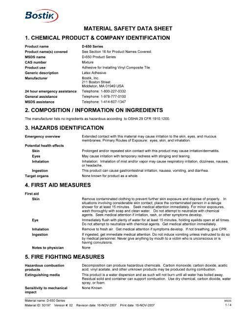 Msds Worksheet