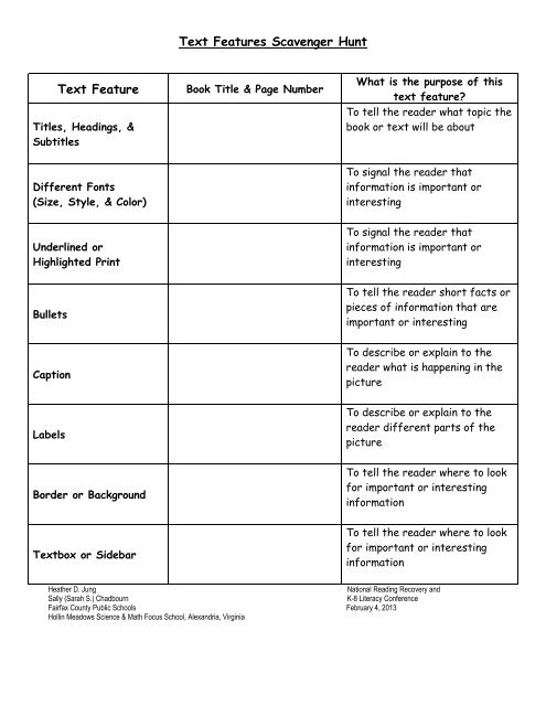 Text Features Scavenger Hunt