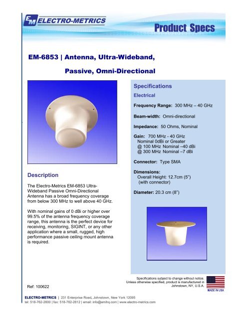 EM-6853 | Antenna, Ultra-Wideband, Passive ... - Electro-Metrics