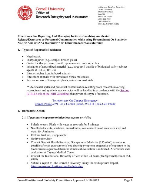 IBC Incident Reporting Procedures - Institutional Biosafety Committee