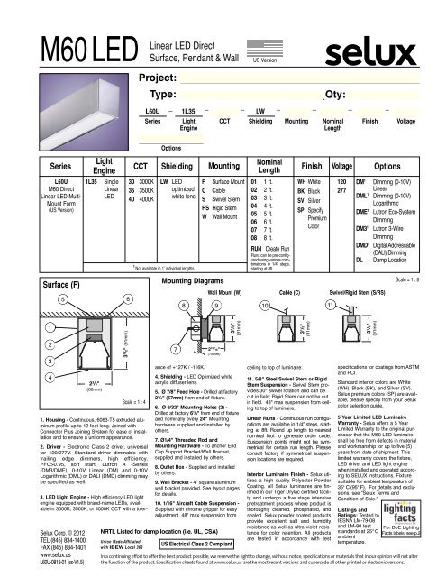 M60 LED Linear LED Direct Surface, Pendant & Wall [L60] selux.us