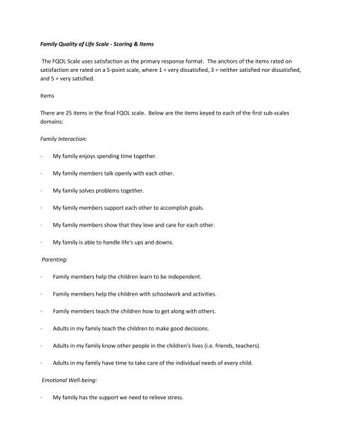 Family Quality of Life Scale - Scoring & Items The FQOL ... - CalMHSA