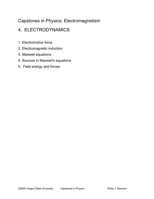 Capstones in Physics: Electromagnetism 4. ELECTRODYNAMICS