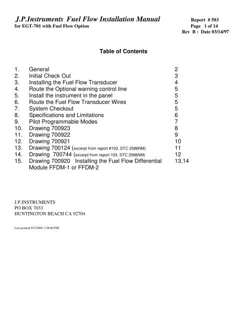 J.P.Instruments Fuel Flow Installation Manual