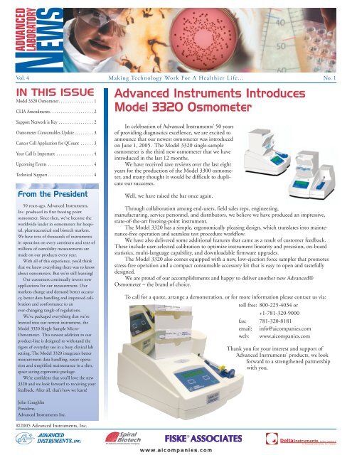 Advanced Instruments Introduces Model 3320 Osmometer ...
