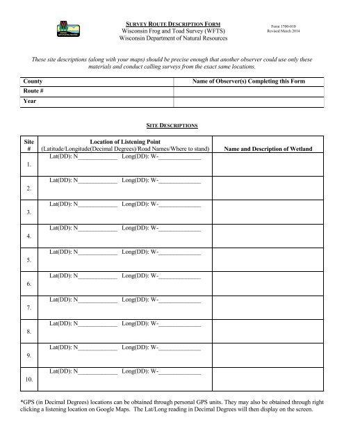 Survey Route Description Form and Samples