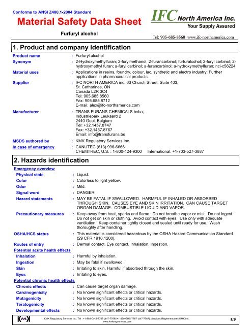 Download MSDS Of Furfuryl Alcohol International Furan, 58% OFF
