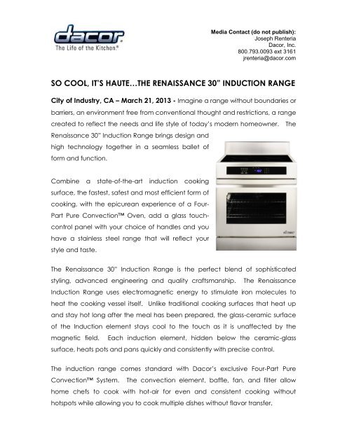 the Renaissance 30 Inch Induction Range - Dacor
