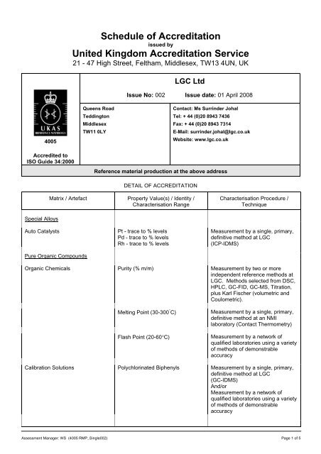 LGC Ltd - The United Kingdom Accreditation Service