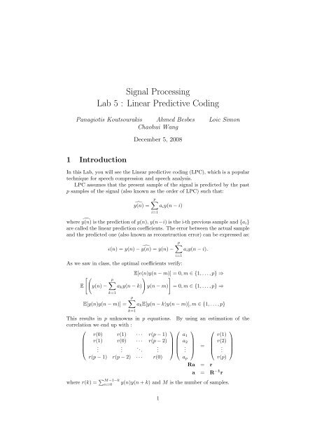 Signal Processing Lab 5 Linear Predictive Coding
