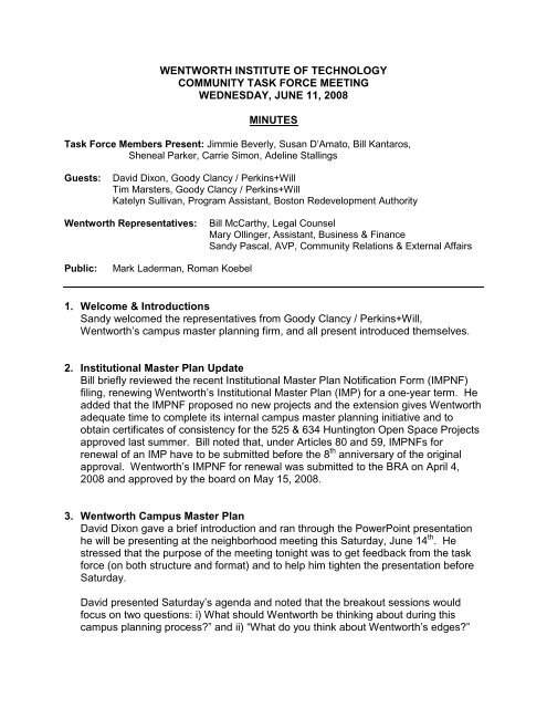 Community Task Force Meeting Minutes - Wentworth Institute of ...