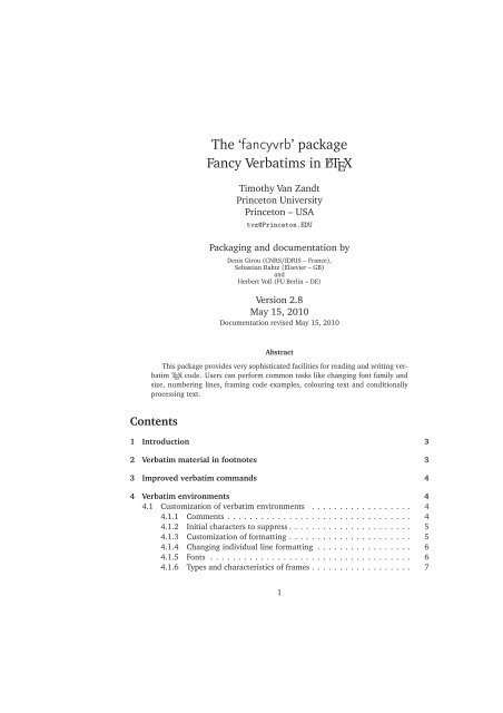 The 'fancyvrb' package Fancy Verbatims in LATEX