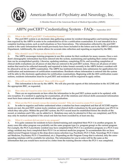 ABPN preCERT FAQs - American Board of Psychiatry and Neurology