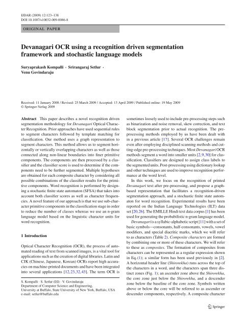 Devanagari Ocr Using A Recognition Driven Segmentation