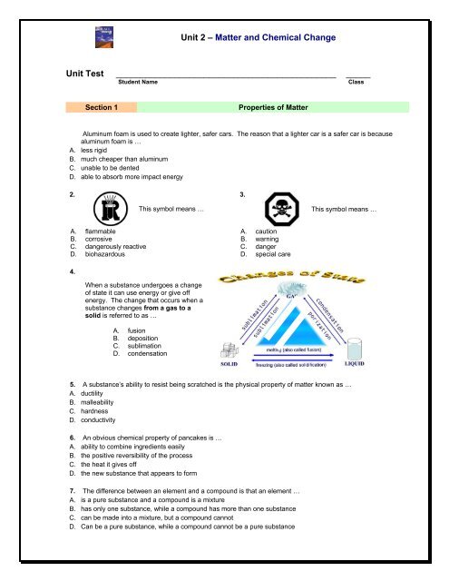 Unit 2 â€“ Matter and Chemical Change Unit Test _____ - Ed Quest