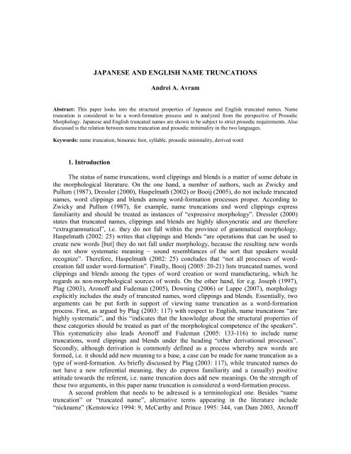 japanese and english name truncations - Bucharest Working Paper ...