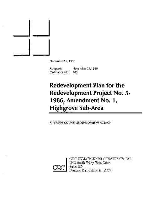 View the Highgrove Redevelopment Plan - Riverside County ...