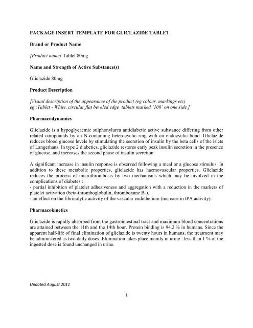 PACKAGE INSERT TEMPLATE FOR GLICLAZIDE TABLET ... - BPFK