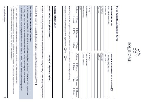Blood Sample Submission Form Sample Information 1 - Equinome