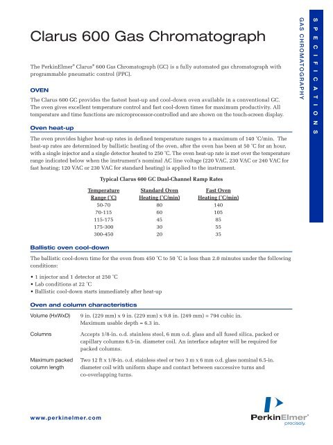 Clarus 600 GC Specifications - PerkinElmer