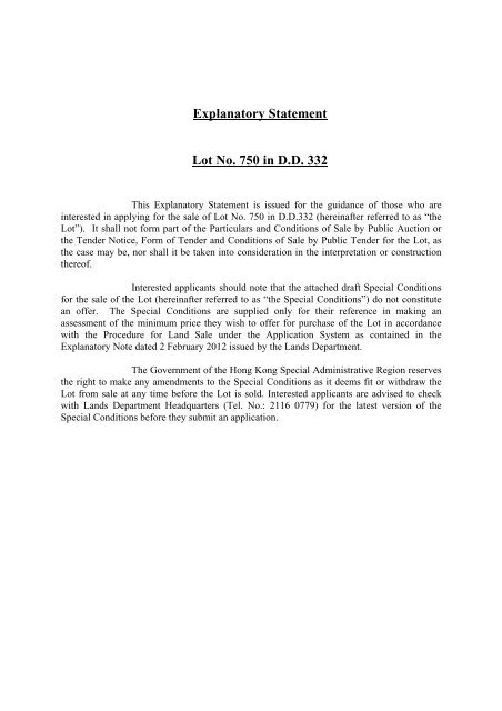 Explanatory Statement Lot No. 750 in D.D. 332