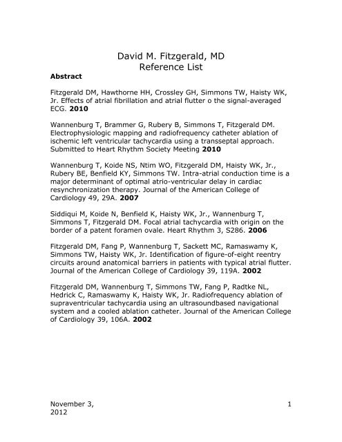 David M. Fitzgerald, MD Reference List