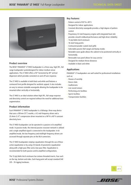 Panaray LT 9403-III - Tech Data Sheet