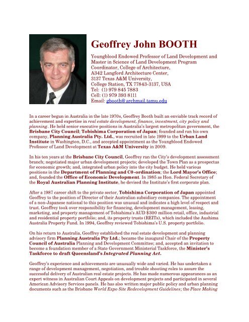 Geoffrey John BOOTH - Landscape Architecture and Urban Planning