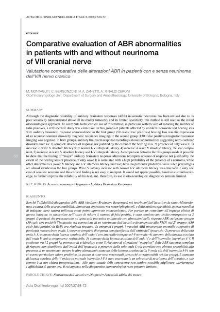 Comparative evaluation of abr abnormalities in patients with - Acta ...