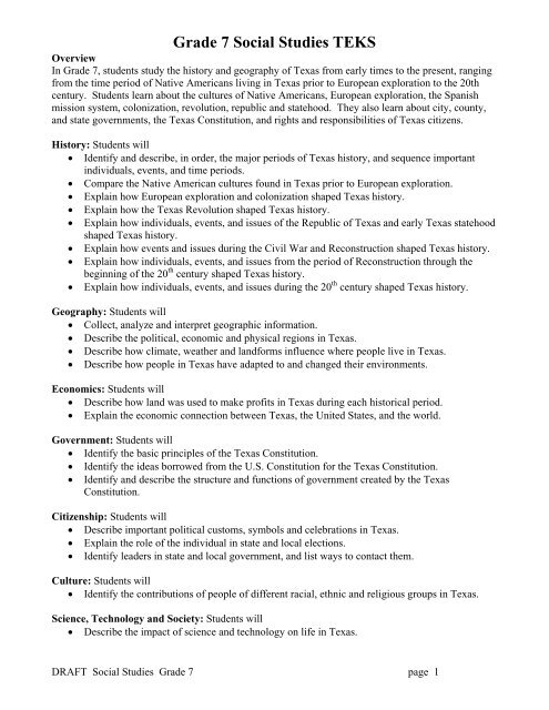 Grade 7 Social Studies TEKS - Austin ISD Grade 7 Social Studies TEKS - Austin ISD