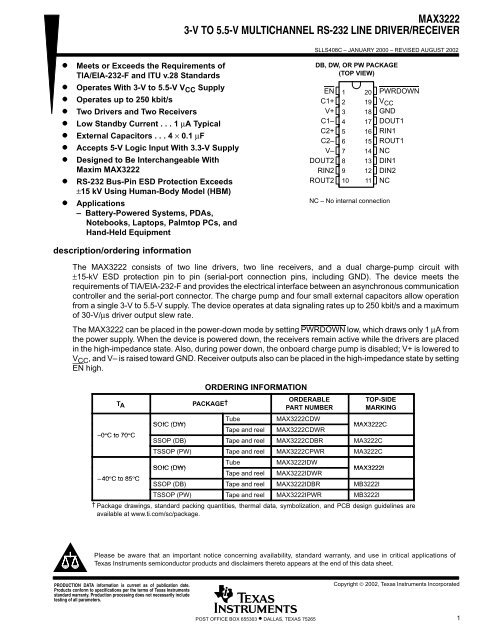 3-V to 5.5-V Multichannel RS-232 Line Driver/Receiver (Rev. C)