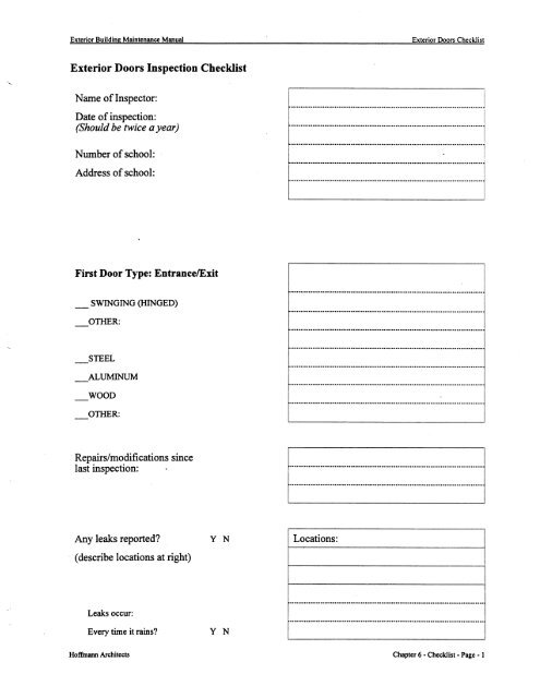Exterior Doors Inspection Checklist - Opt-osfns.org
