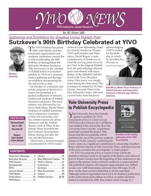 YIVO NEWS YIVO NEWS - YIVO Institute for Jewish Research