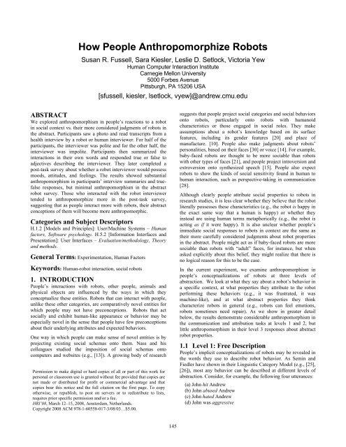 How People Anthropomorphize Robots - Susan Fussell