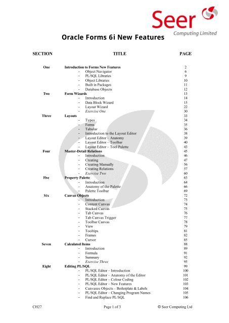 Of Oracle Forms 6i New Features In Pdf Seer Computing