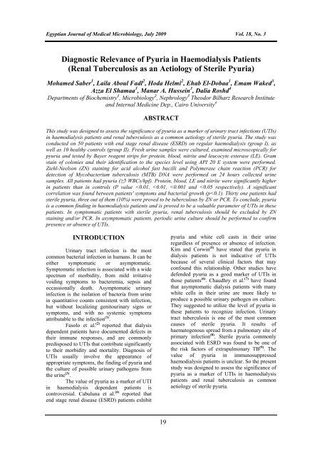 Renal Tuberculosis as an Aetiology of Sterile Pyuria - The Egyptian ...