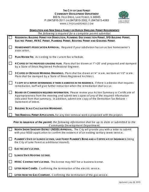 demolition and new single family dwelling permit requirements
