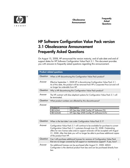 Customer FAQ (.PDF) - Hewlett-Packard