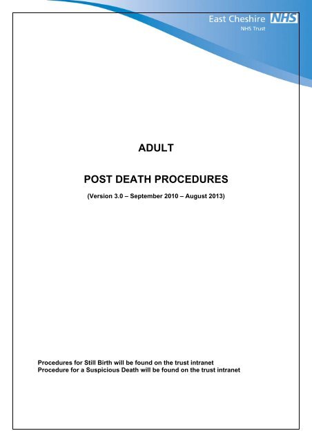 Post death procedure - East Cheshire NHS Trust