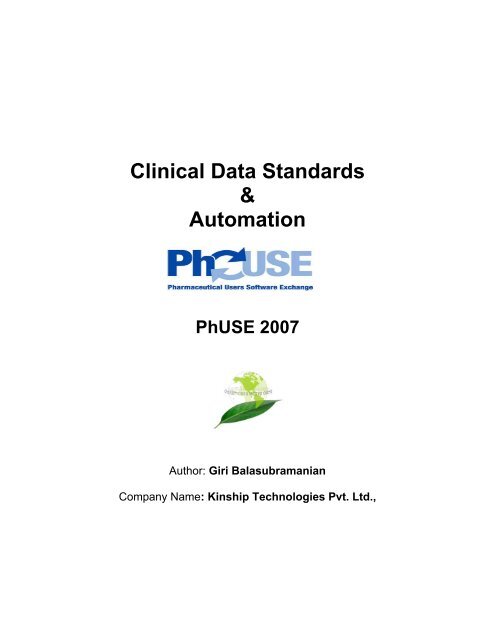 Clinical Data Standards and Automation - PhUSE Wiki