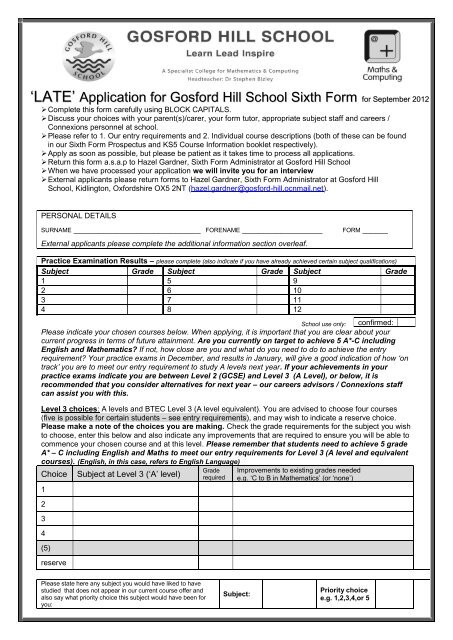 Application for Cheney School - Gosford Hill School