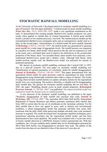 stochastic rainfall modelling - Central Queensland University