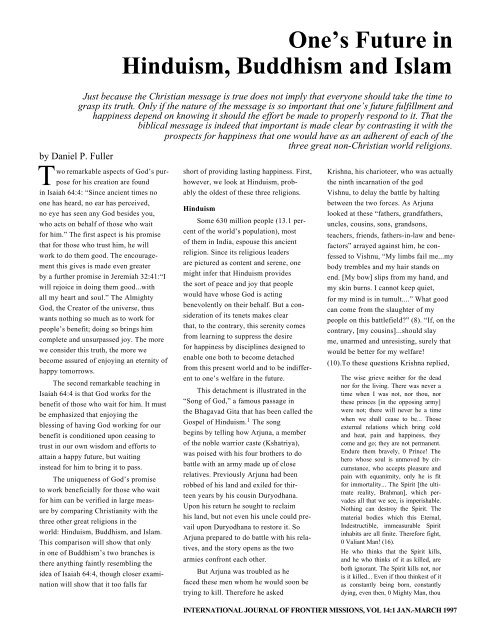 One's Future in Hinduism, Buddhism and Islam - International ...