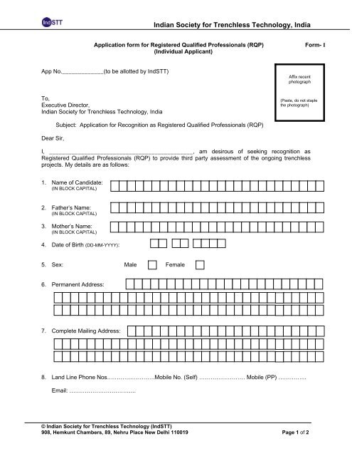 RQP form I - Indian Society for Trenchless Technology