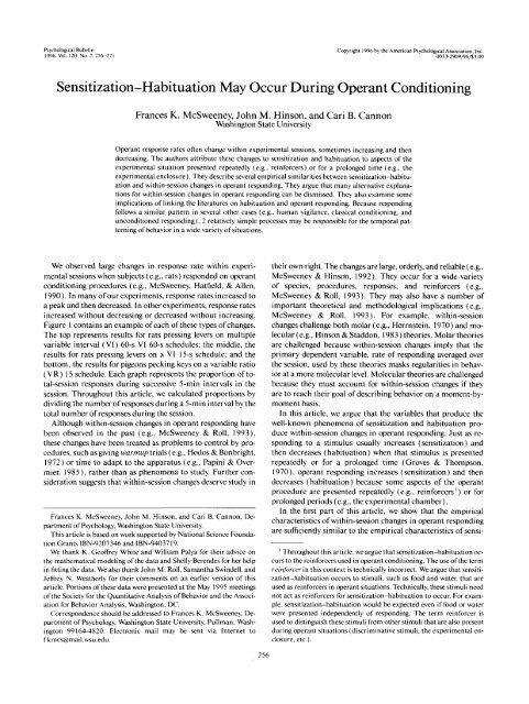 Sensitization-Habituation May Occur During Operant Conditioning